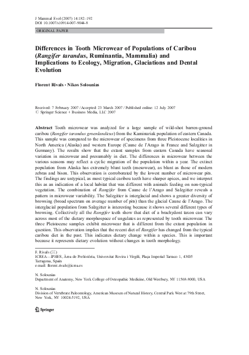 (PDF) Differences in Tooth Microwear of Populations of Caribou ...