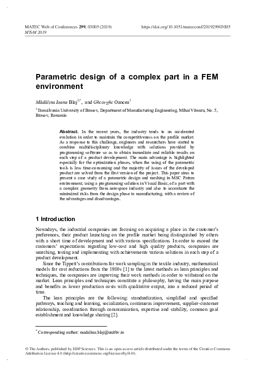 (PDF) Parametric design of a complex part in a FEM environment