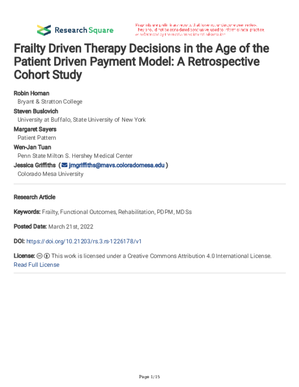 (PDF) Frailty Driven Therapy Decisions in the Age of the Patient Driven ...
