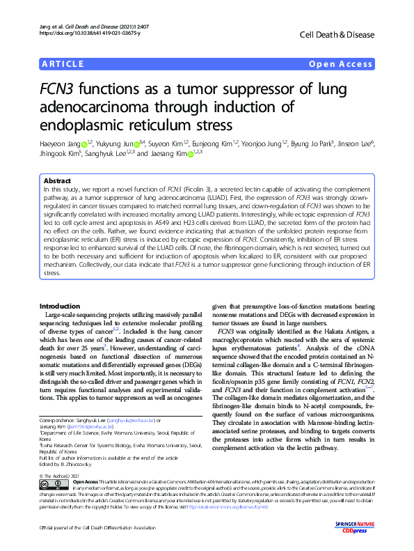 (PDF) FCN3 functions as a tumor suppressor of lung adenocarcinoma ...
