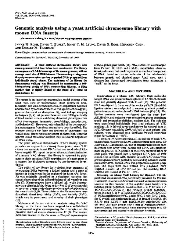 (PDF) Genomic analysis using a yeast artificial chromosome library with mouse DNA inserts