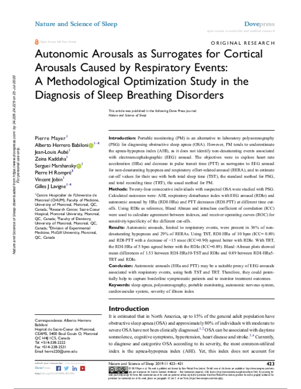 (PDF) Autonomic Arousals as Surrogates for Cortical Arousals Caused by ...