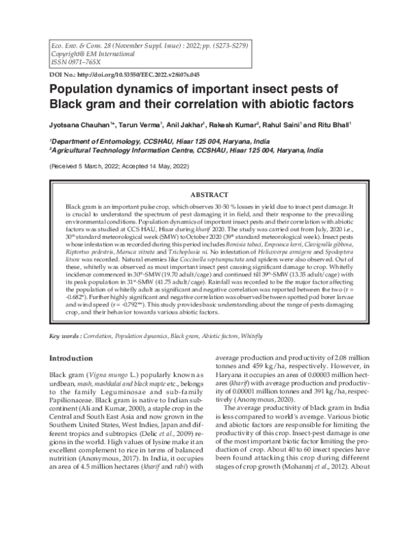 (PDF) Population dynamics of important insect pests of Black gram and ...
