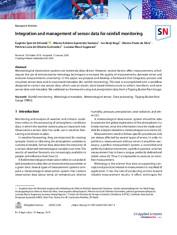 (PDF) Integration and management of sensor data for rainfall monitoring