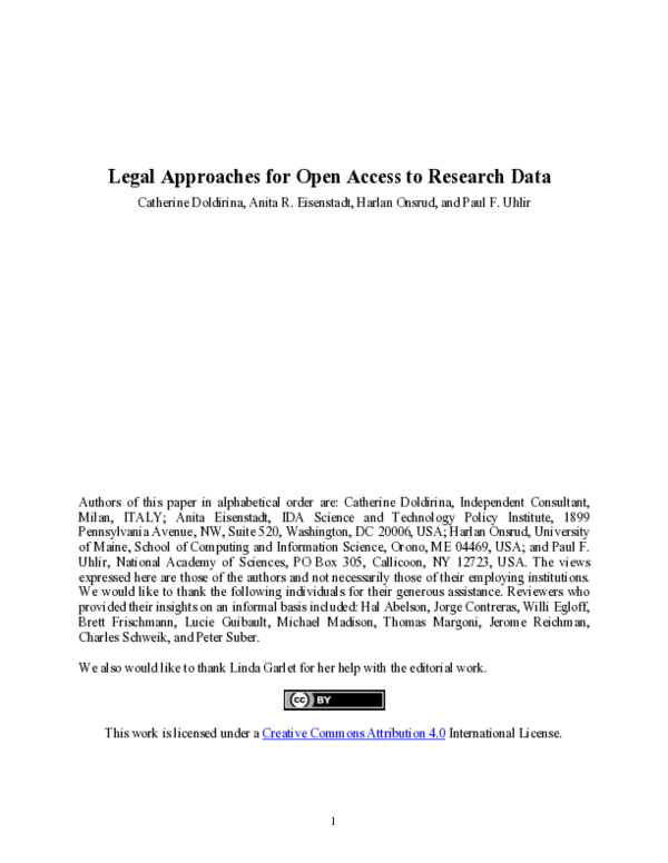 (PDF) Legal Approaches for Open Access to Research Data
