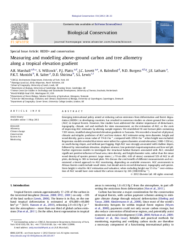 (PDF) Measuring and modelling above-ground carbon and tree allometry ...