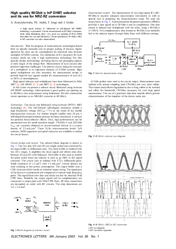 (PDF) High quality 80 Gbit∕s InP DHBT selector and its use for NRZ-RZ conversion