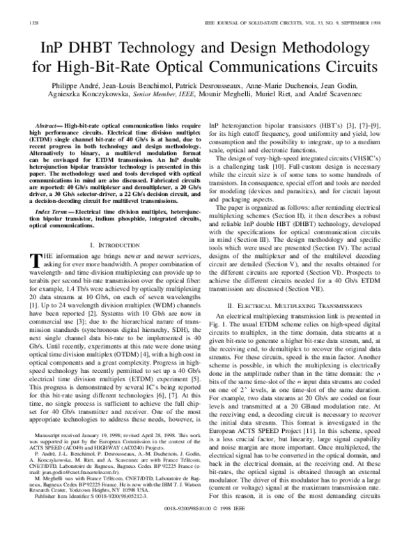 (PDF) InP DHBT technology and design methodology for high-bit-rate optical communications circuits