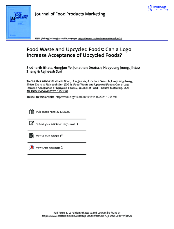 (PDF) Food Waste and Upcycled Foods: Can a Logo Increase Acceptance of ... (PDF) Food Waste and Upcycled Foods: Can a Logo Increase Acceptance of ...