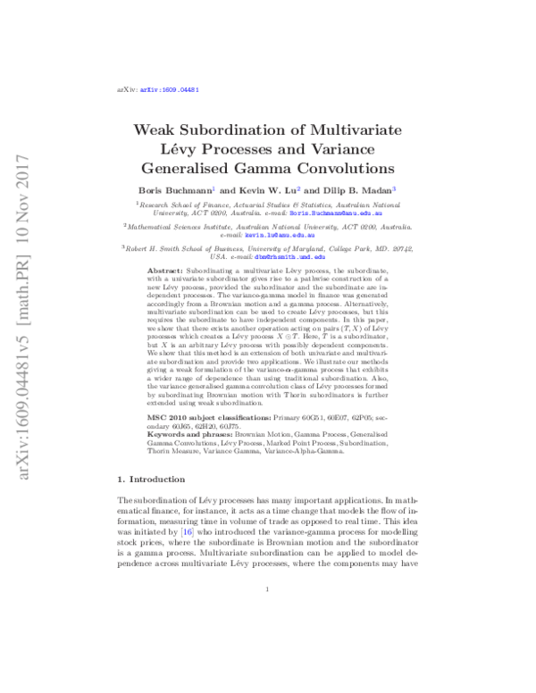 Pdf Weak Subordination Of Multivariate Lévy Processes And Variance Generalised Gamma Convolutions