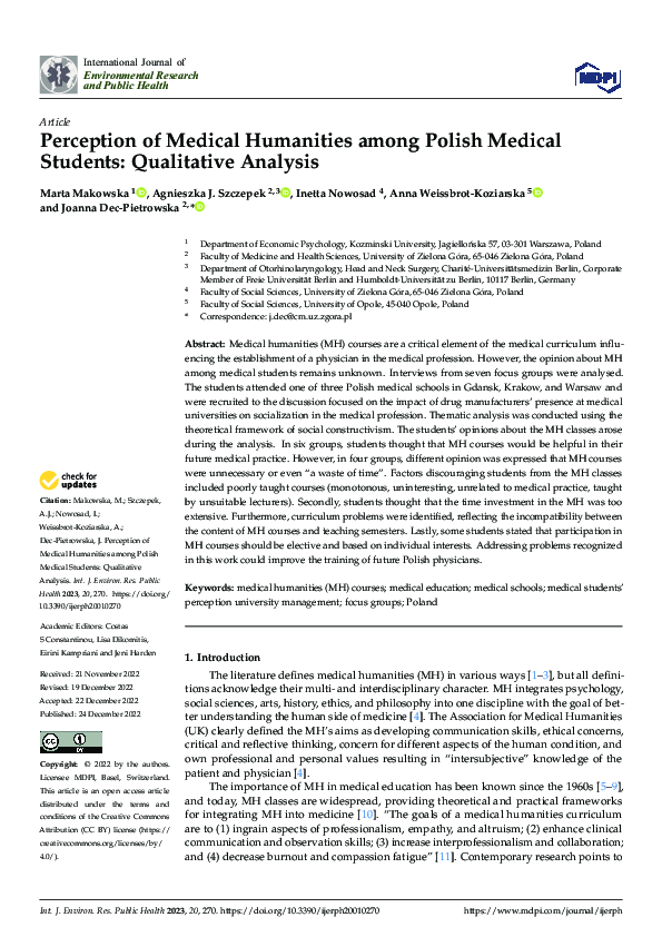 (PDF) Perception of Medical Humanities among Polish Medical Students ...