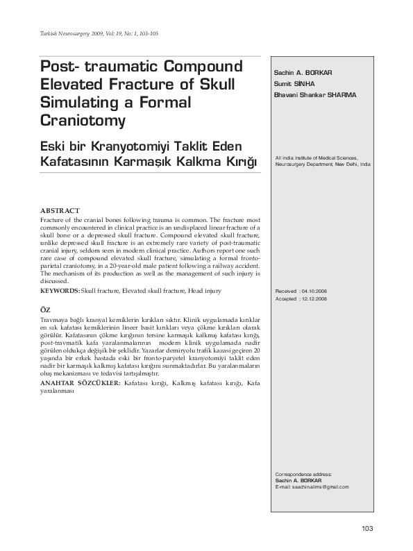 (PDF) Post- traumatic compound elevated fracture of skull simulating a ...