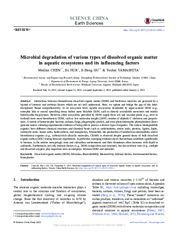 (PDF) Microbial degradation of various types of dissolved organic matter in aquatic ecosystems ...