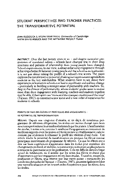 (PDF) Student Perspectives and Teacher Practices: The Transformative ...