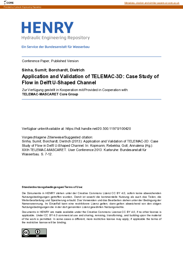 (PDF) Application and Validation of TELEMAC-3D: Case study of flow in ...