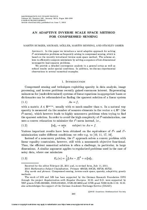 (PDF) An adaptive inverse scale space method for compressed sensing