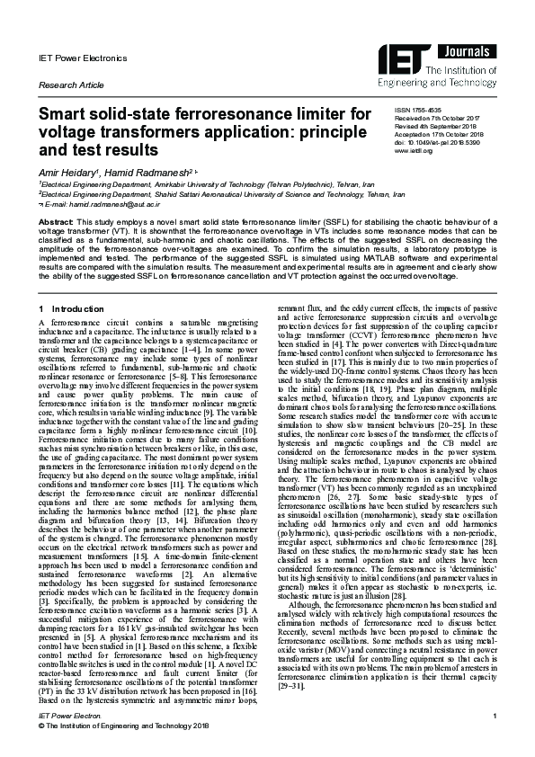 (PDF) Smart solid-state ferroresonance limiter for voltage transformers ...