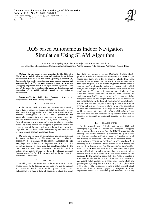 Pdf Ros Based Autonomous Indoor Navigation Simulation Using Slam Algorithm
