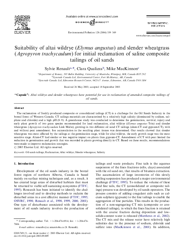 (PDF) Suitability of altai wildrye (Elymus angustus) and slender ...