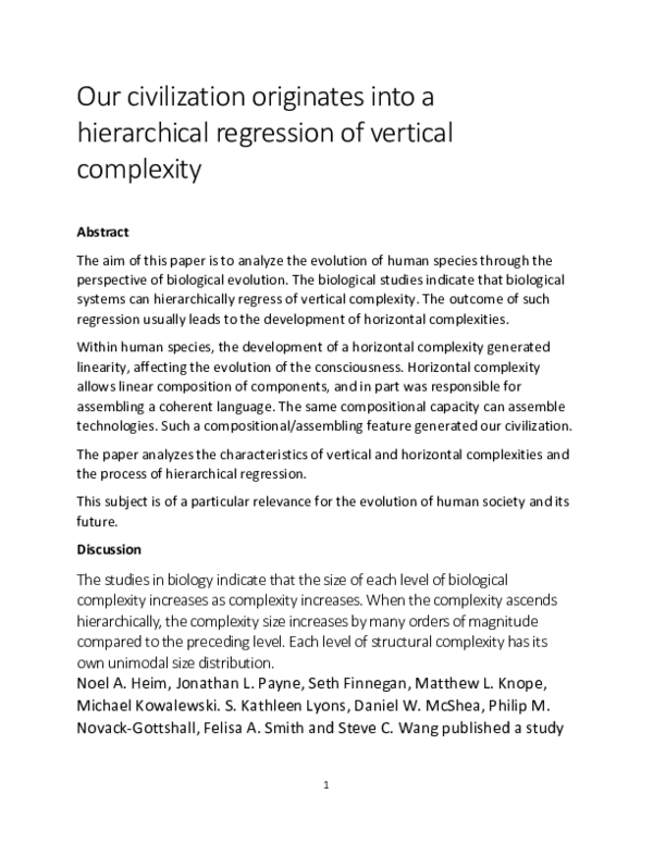 (PDF) Our civilization originates into a hierarchical regression of ...