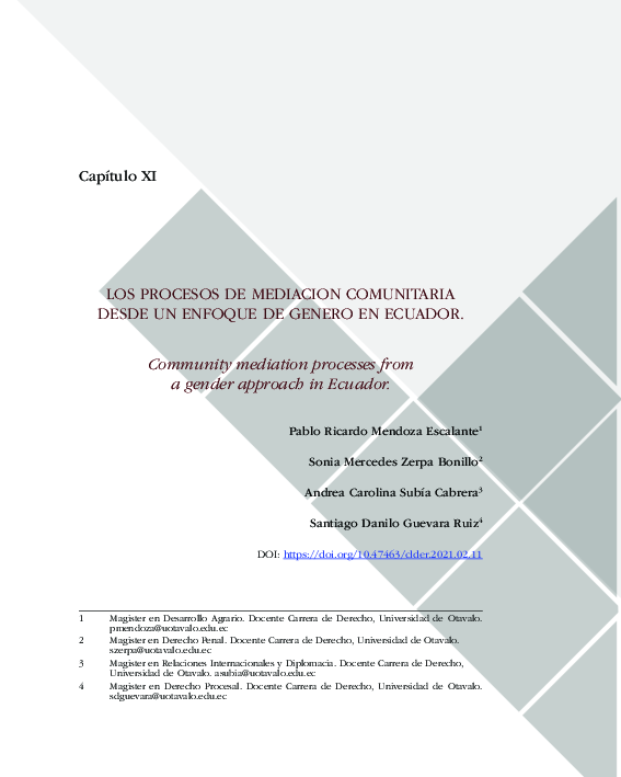 (PDF) Los Procesos De Mediacion Comunitaria Desde Un Enfoque De Genero en Ecuador