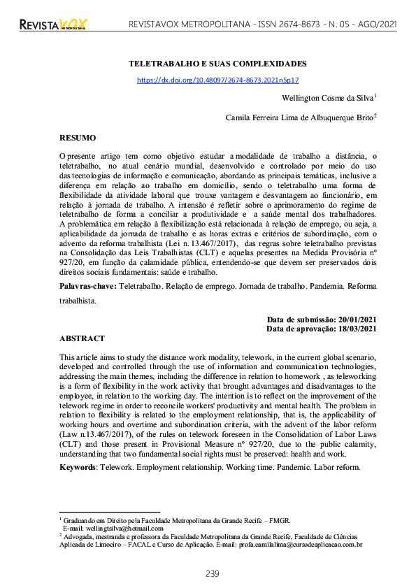 (PDF) Teletrabalho e Suas Complexidades