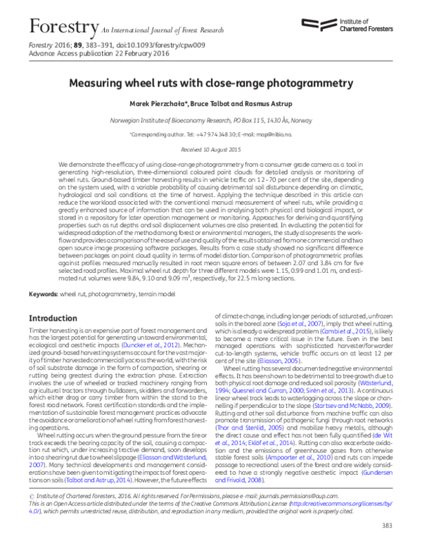 (PDF) Measuring wheel ruts with close-range photogrammetry