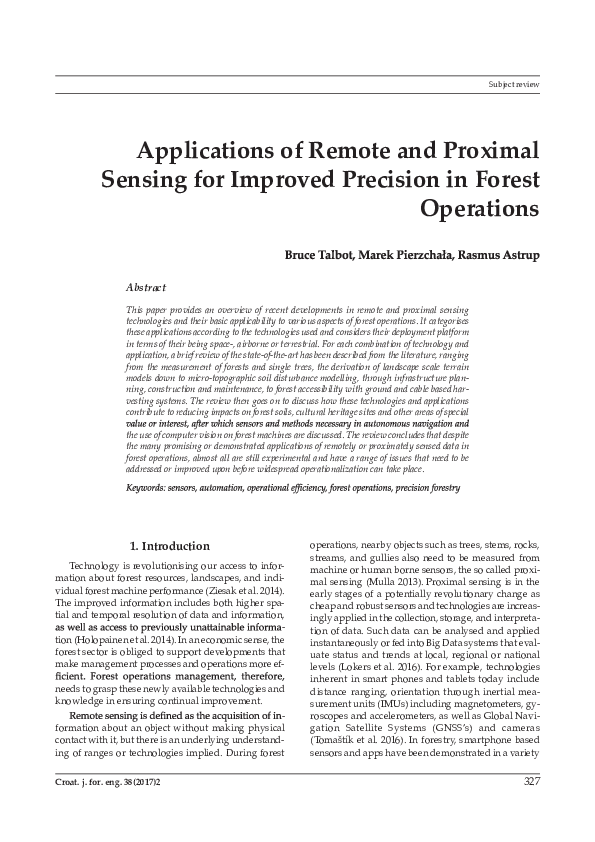 (PDF) Applications Of Remote And Proximal Sensing For Improved Precision In Forest Operations