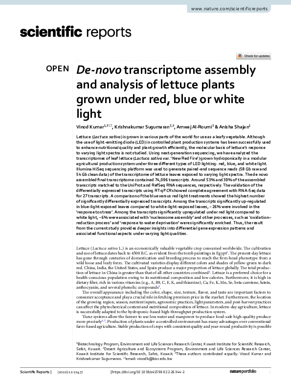 (PDF) De-novo transcriptome assembly and analysis of lettuce plants ...
