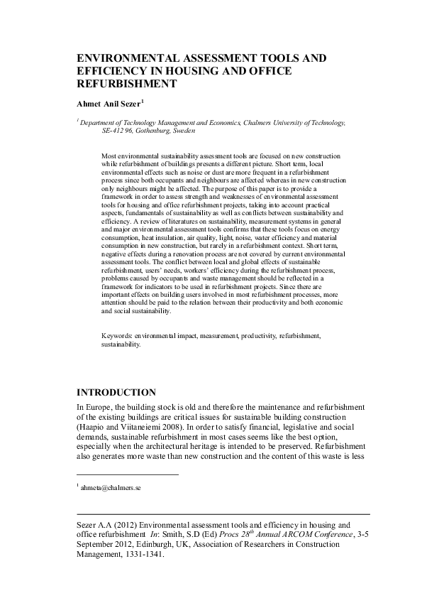 (PDF) Environmental assessment tools and efficiency in housing and ...