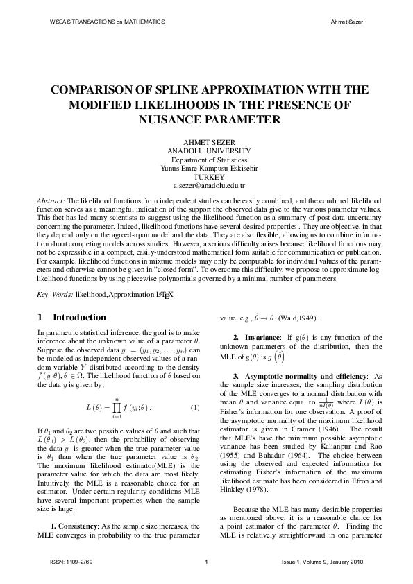 Pdf Comparison Of Spline Approximation With The Modified Likelihoods In The Presence Of
