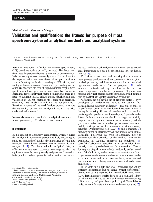 (PDF) Validation and qualification: the fitness for purpose of mass ...