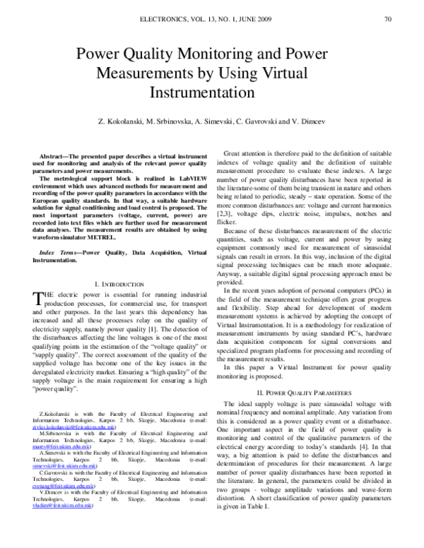 (PDF) Power Quality Monitoring and Power Measurements by Using Virtual Instrumentation