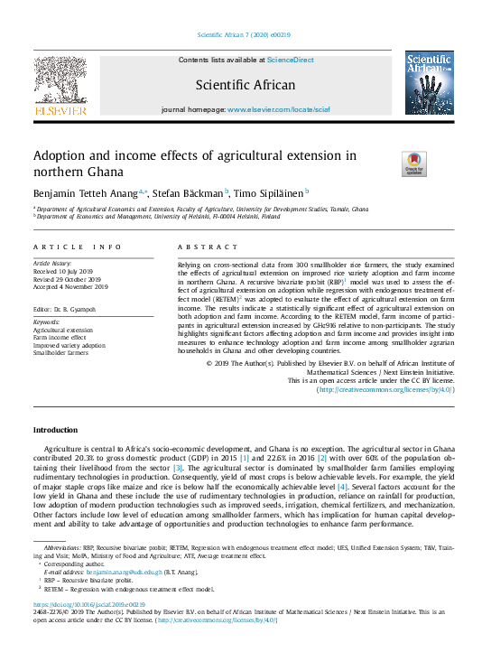 (PDF) Adoption and income effects of agricultural extension in northern ...