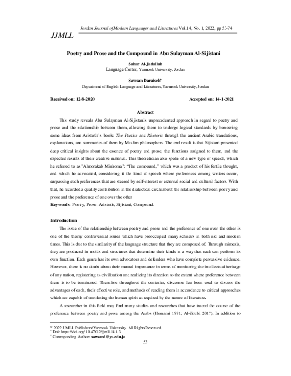 (PDF) Poetry and Prose and the Compound in Abu Sulayman Al-Sijistani