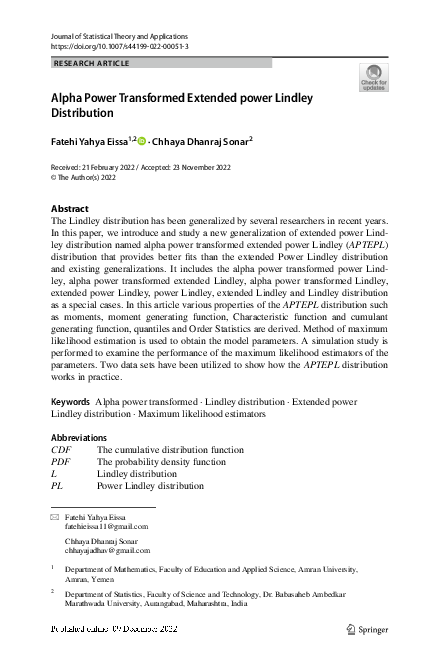 (PDF) Alpha Power Transformed Extended power Lindley Distribution