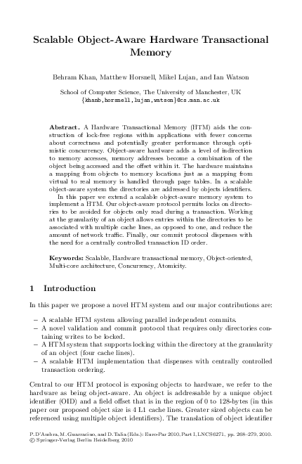 Pdf Scalable Object Aware Hardware Transactional Memory
