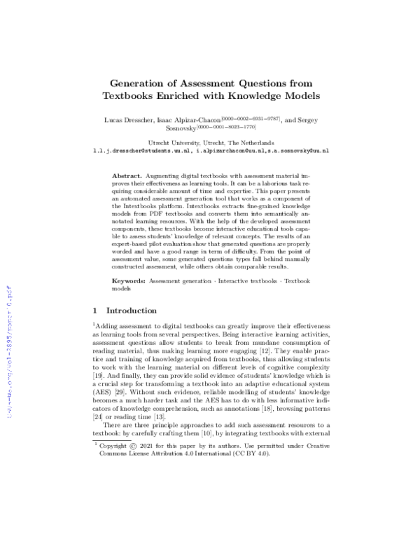 (PDF) Generation of Assessment Questions from Textbooks Enriched with Knowledge Models