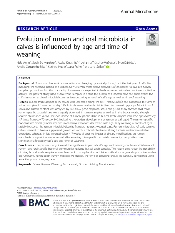(PDF) Evolution of rumen and oral microbiota in calves is influenced by ...