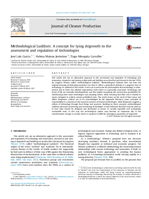 (PDF) Methodological Luddism: A concept for tying degrowth to the ...
