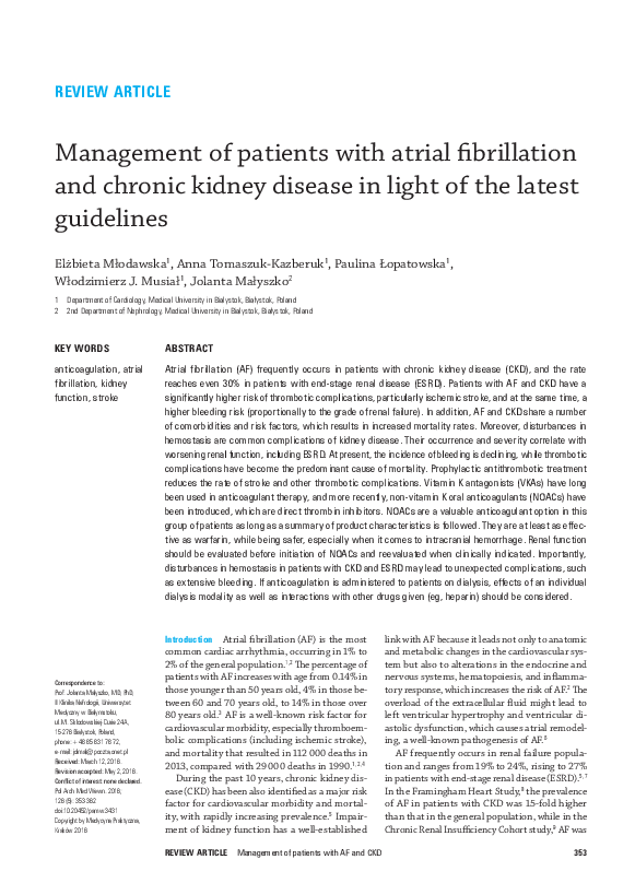(PDF) Management of patients with atrial fibrillation and chronic ...