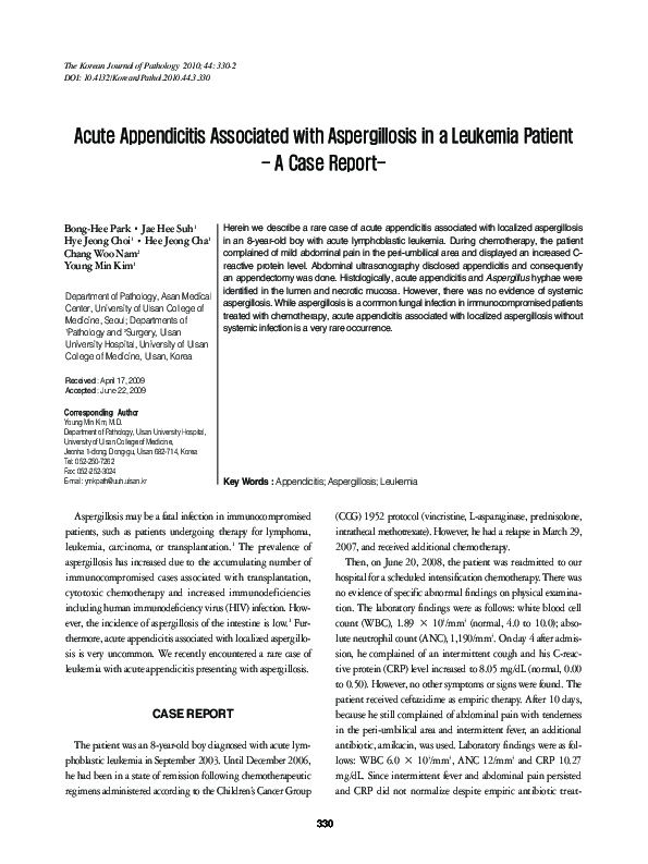 (PDF) Acute Appendicitis Associated with Aspergillosis in a Leukemia ...