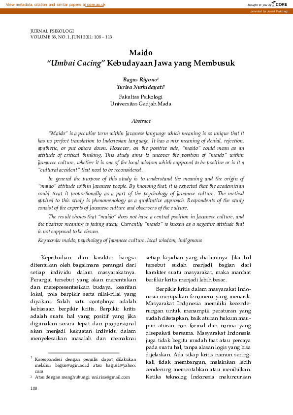 (PDF) Maido “Umbai Cacing” Kebudayaan Jawa yang Membusuk