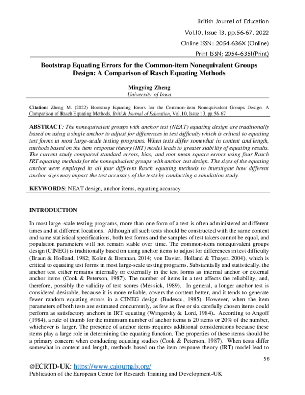 Pdf Bootstrap Equating Errors For The Common Item Nonequivalent Groups Design A Comparison Of