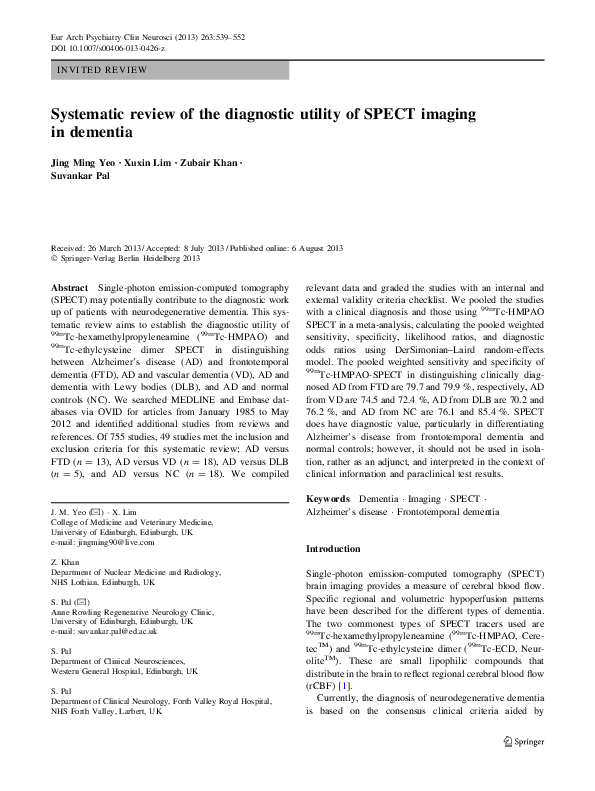 (PDF) Systematic review of the diagnostic utility of SPECT imaging in ...