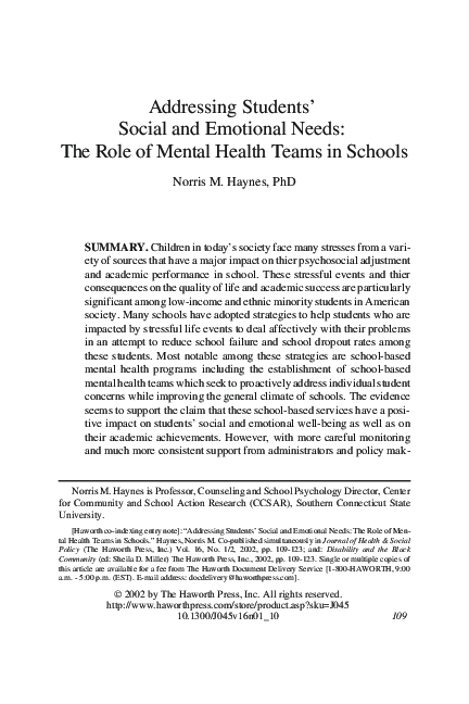 (PDF) Addressing Students' Social and Emotional Needs