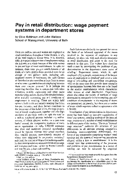 (PDF) Pay in retail distribution: wage payment systems in department stores