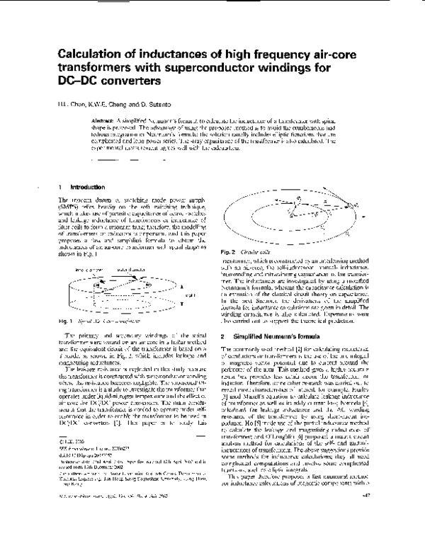 (PDF) Calculation of inductances of high frequency air-core transformers with superconductor ...