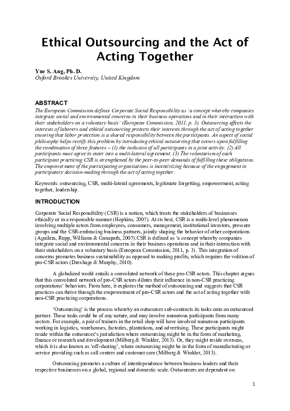 (PDF) Ethical Outsourcing and the Act of Acting Together