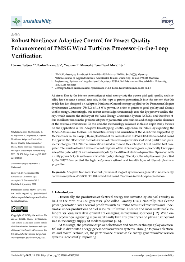 (PDF) Robust Nonlinear Adaptive Control for Power Quality Enhancement of PMSG Wind Turbine ...